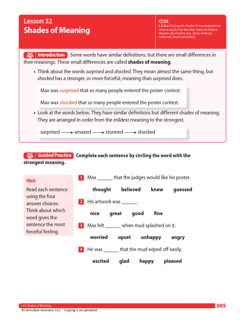 ELA 3L Unit 3 Lesson 32 - Shades of Meaning | PDF