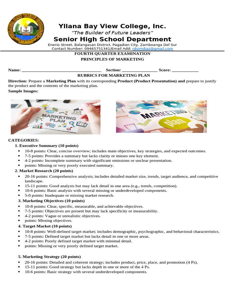 Marketing Plan Rubrics PM Finals | PDF | Marketing | Business Process