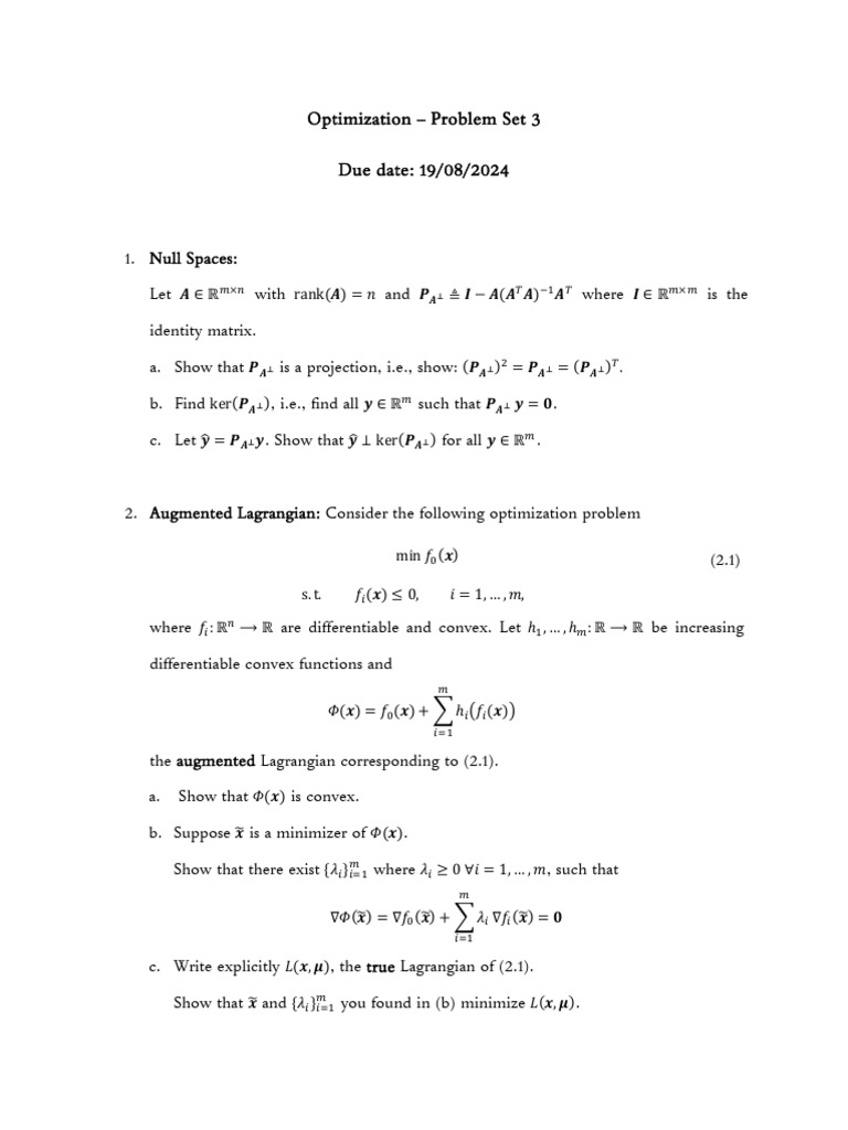 Optimization Spring 2024 ProblemSet 3 | PDF