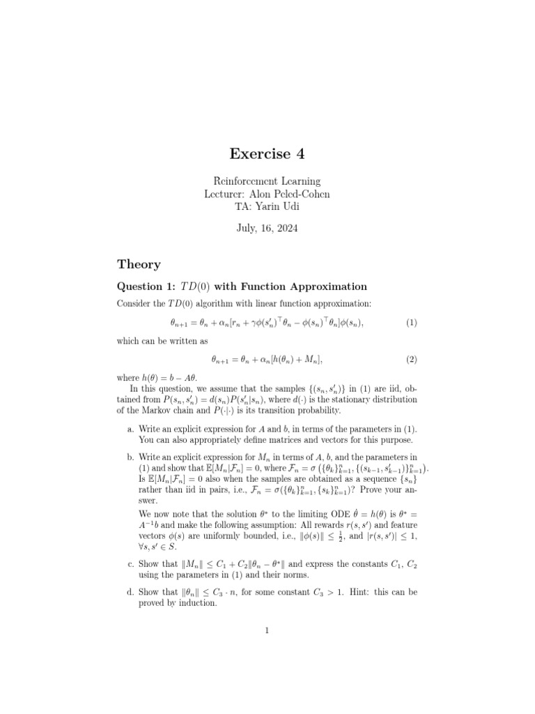 Intro2RL HWs 4 | PDF