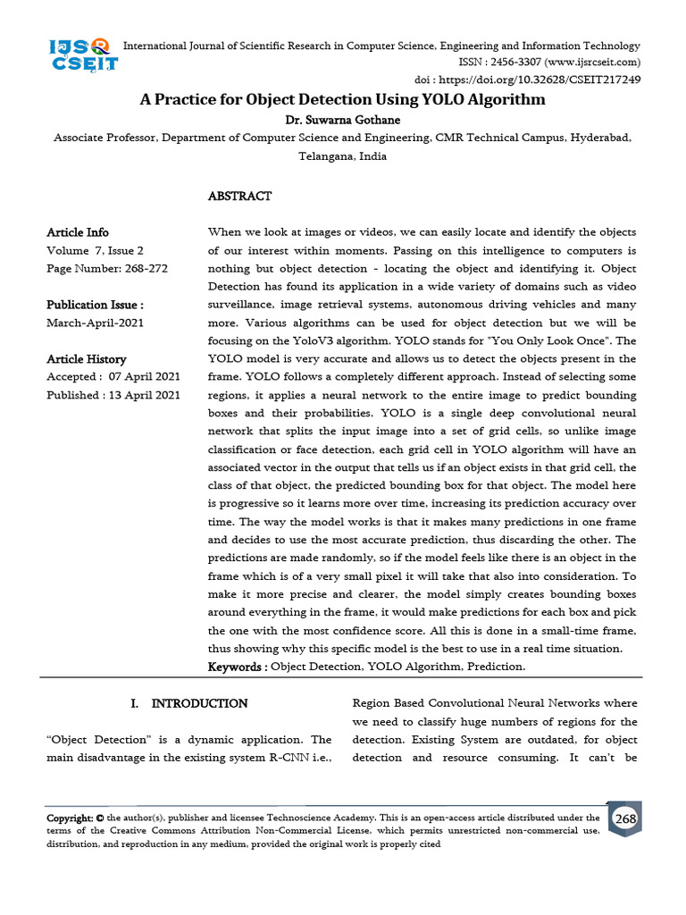 A Practice For Object Detection Using Yolo Algorit Pdf