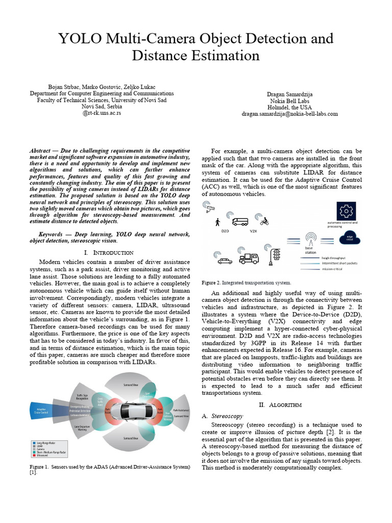 Yolo Multi Camera Object Detection And Distance Estimation Pdf
