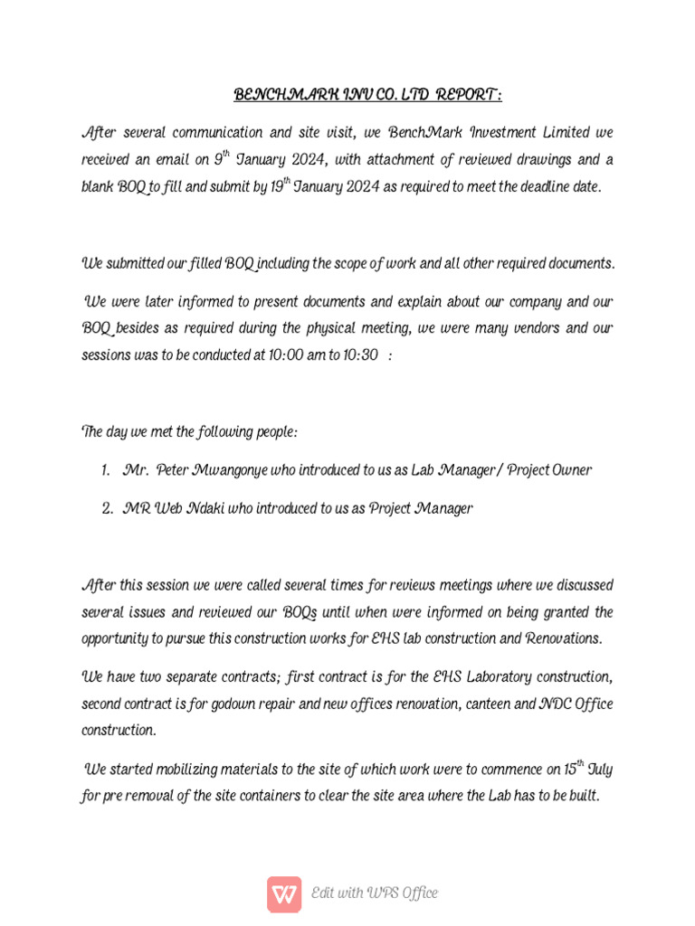 Bench Mark Incidence Investigation Report | PDF