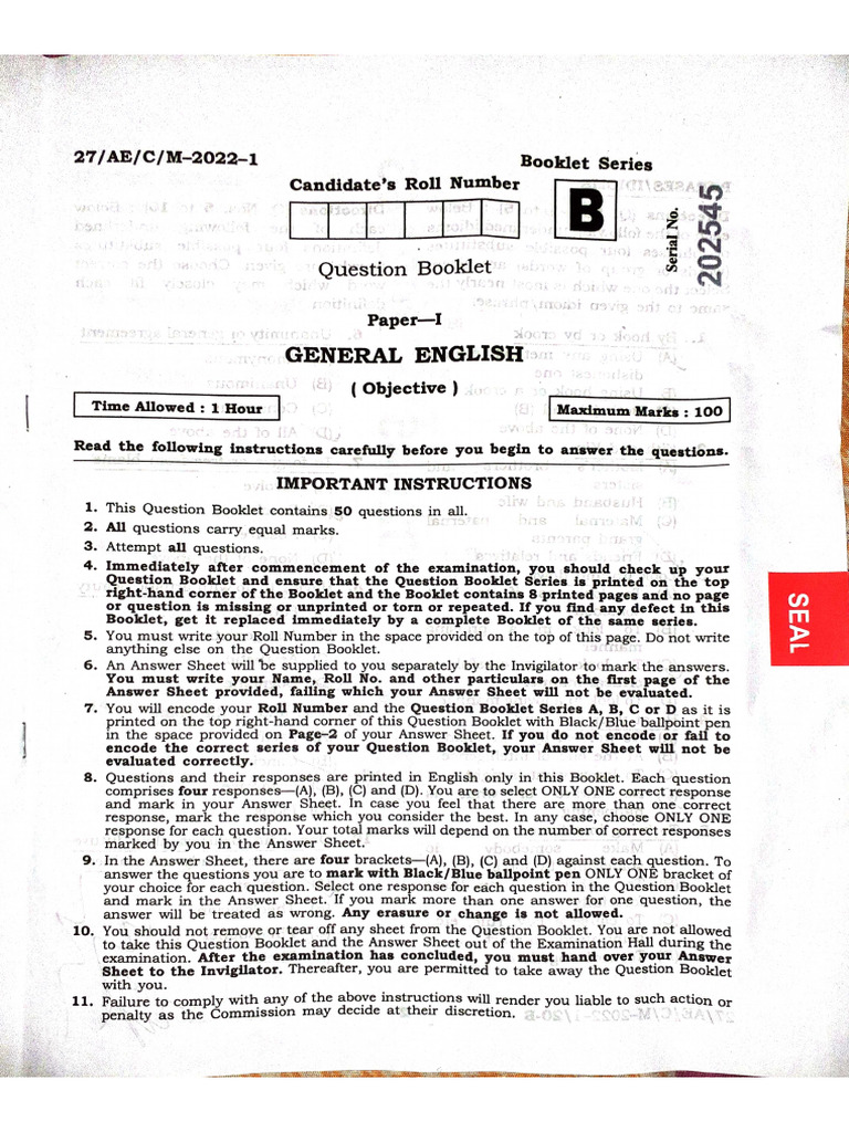 BPSC AE CE General English 07-20 | PDF