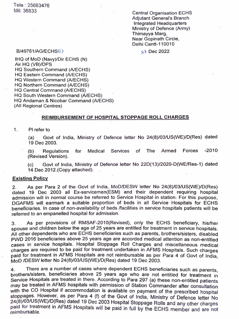 Reimbursement of Hospital Stoppage Roll Charges | PDF