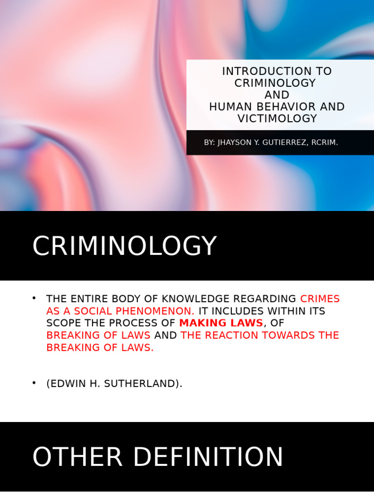 Introduction To Criminology | PDF