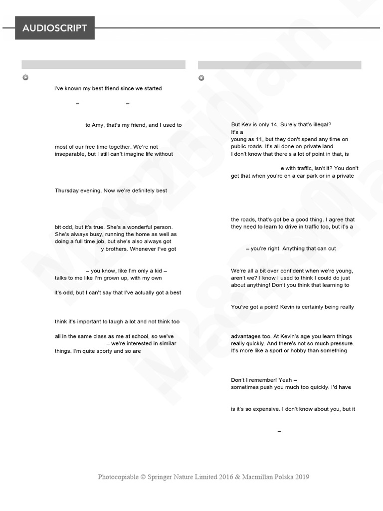 Checkpoint B1+ Tests Audioscript | PDF
