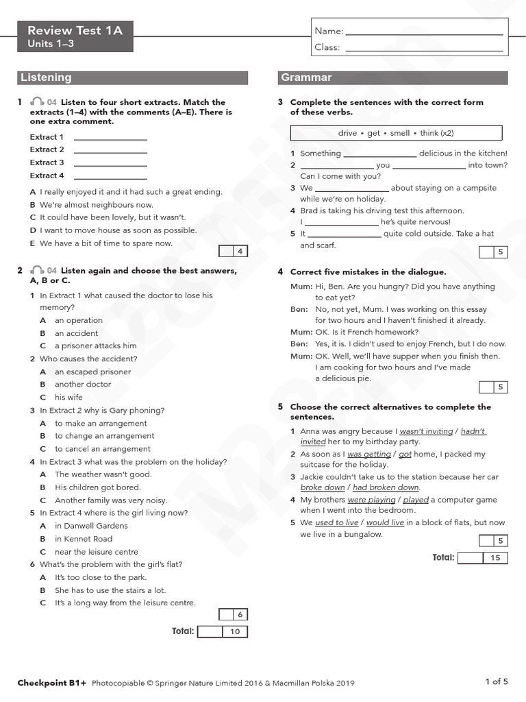 Checkpoint B1 Review Test 1 A Pdf