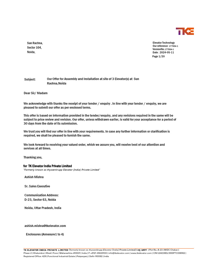 TKE Offer Letter | PDF