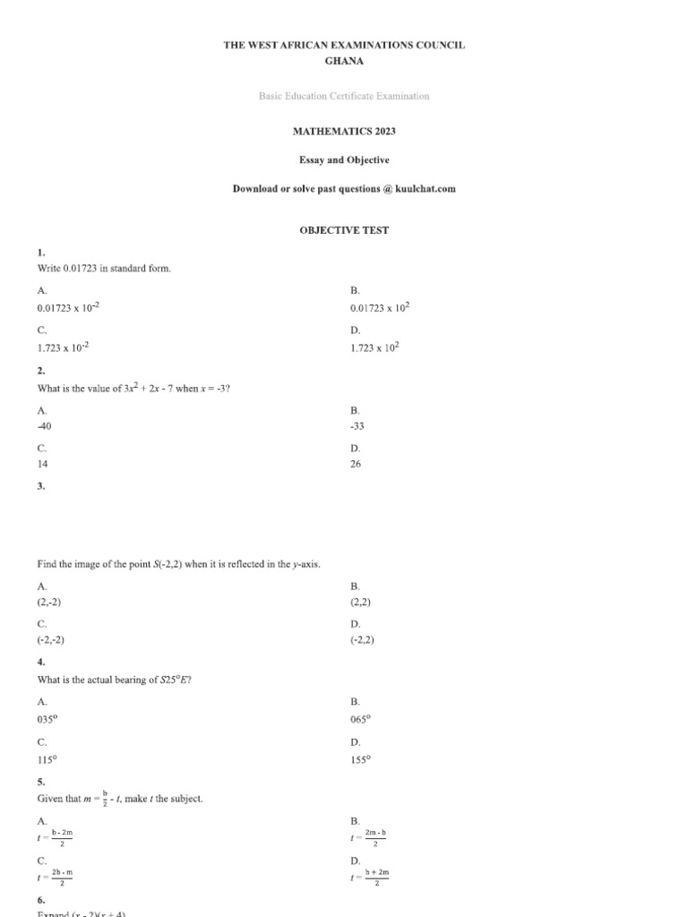 MATH BECE 2023 | PDF
