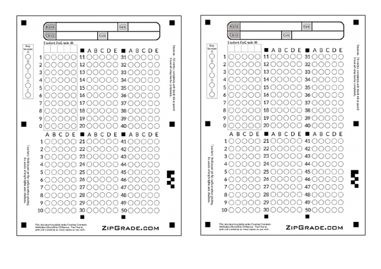 Zipgrade Answersheet | PDF