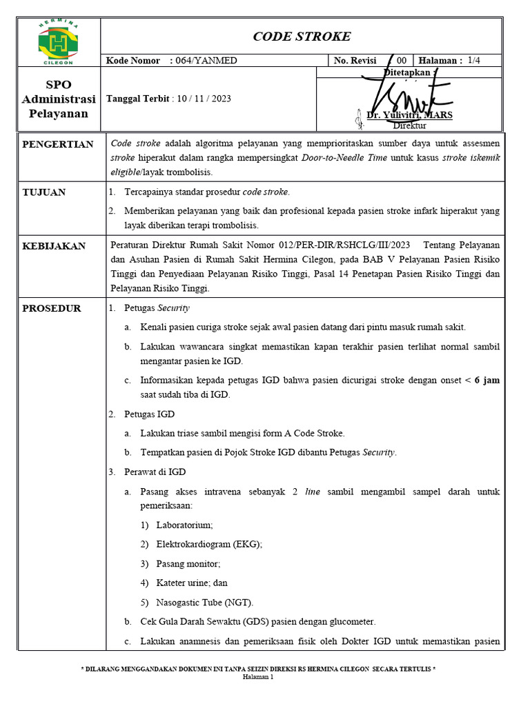 SPO Code Stroke (Rev.00, 2023) - Ditandatangani-3 | PDF