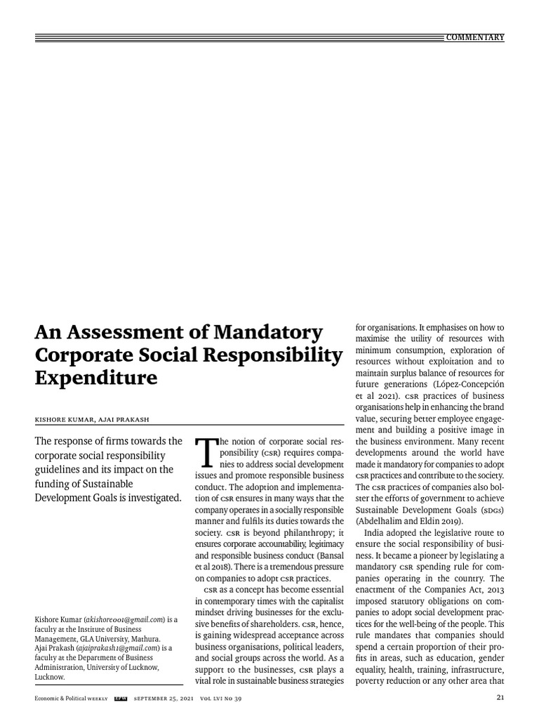 Corporate Social Responsibility Expenditure | PDF | Corporate Social ...
