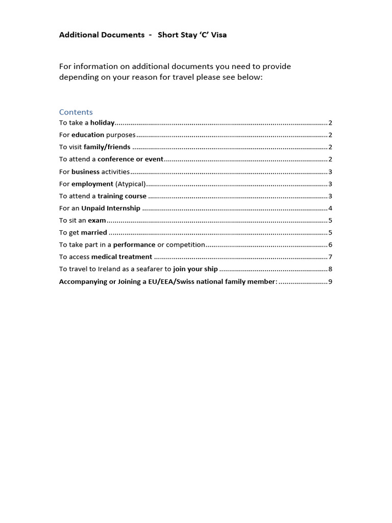 Additional Documents Short Stay C Visa | PDF