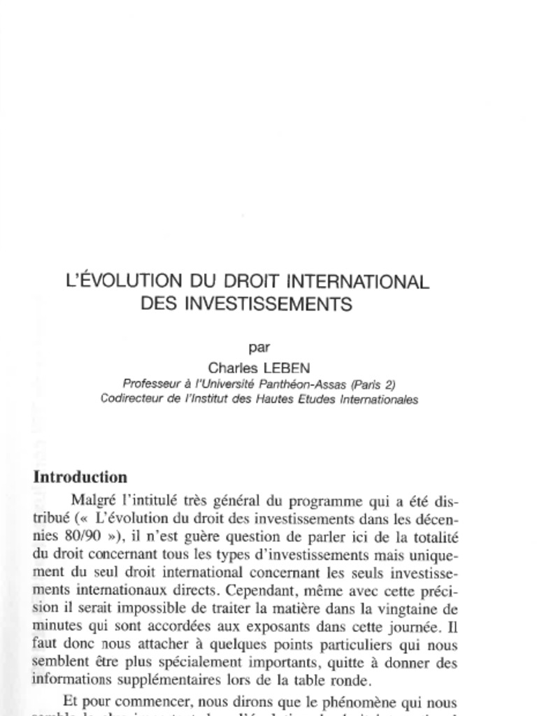 Levolution Du Droit International Des Investissements | PDF