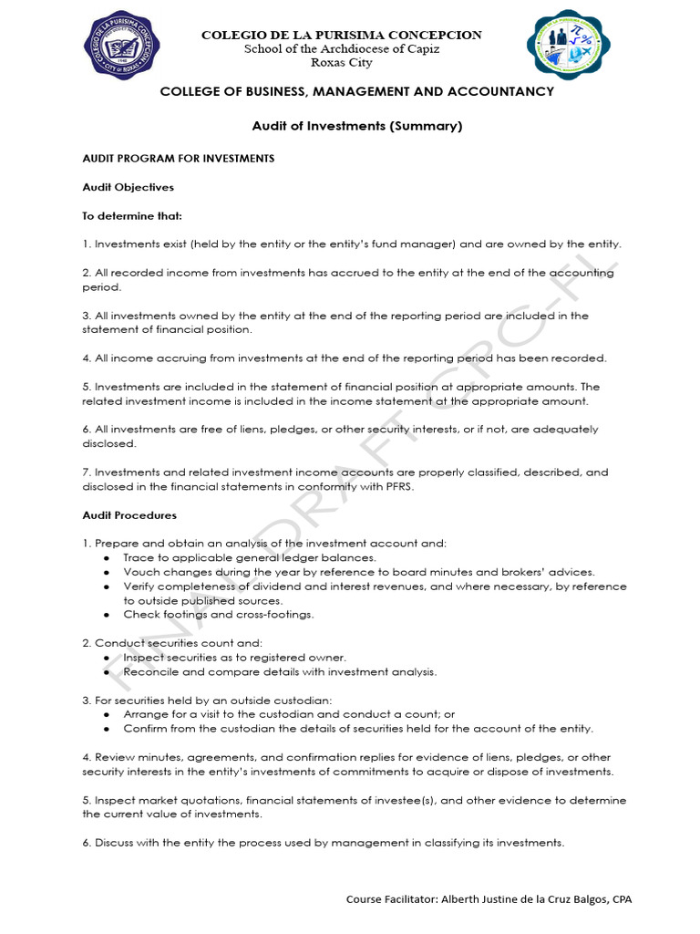 Topic 4 Audit of Investments | PDF