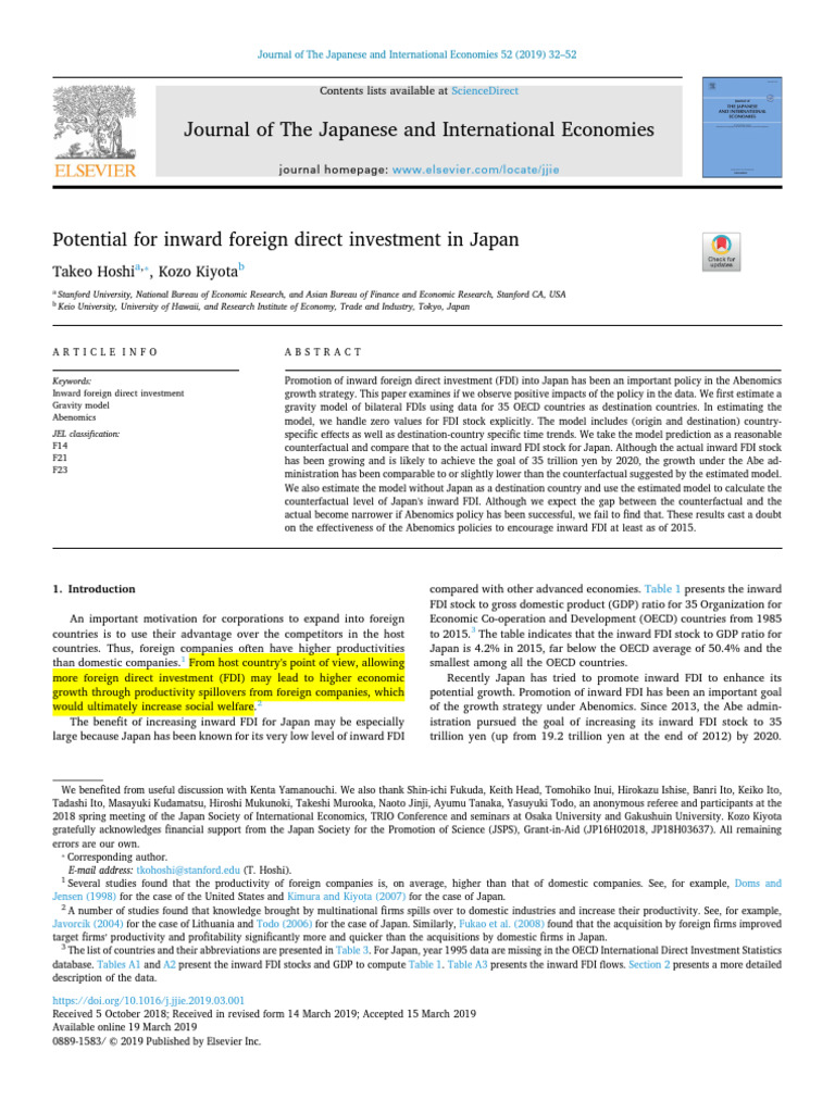 Potential For Inward Foreign Direct Investment in Japan | PDF