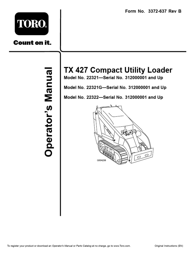 Toro TX 427 Loader Operator Manual | PDF | Loader (Equipment ...