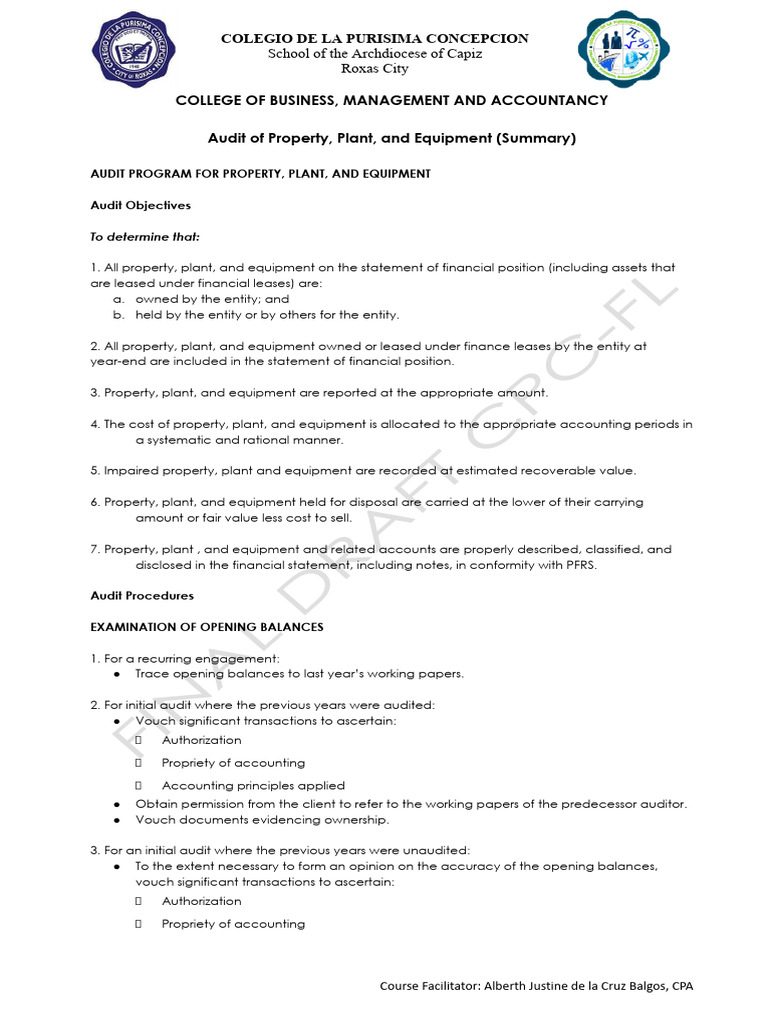 Topic 5 Audit of Property Plant and Equipment | PDF