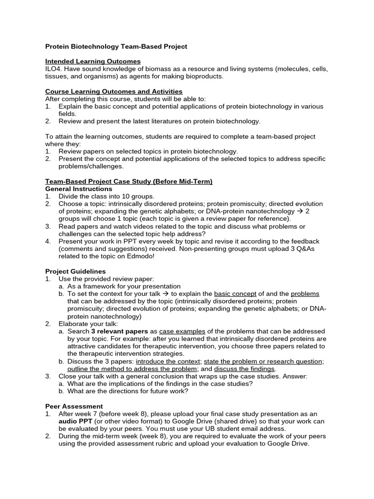 Protein Biotechnology Team-Based Project 2021 | PDF