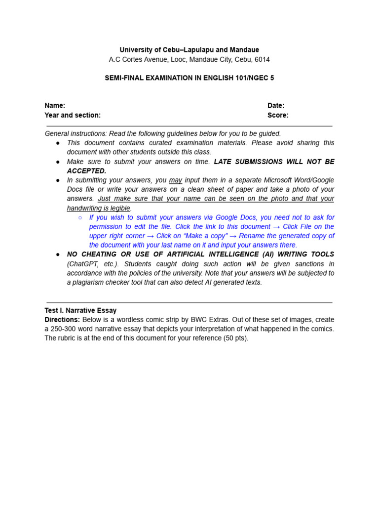 Semi-Final-Exam Eng101 NGEC5 | PDF | Combined Oral Contraceptive Pill ...