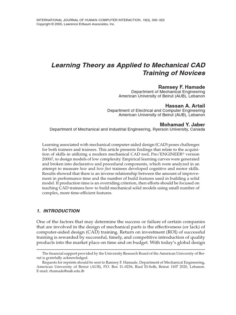 2005 Learning Theory As Applied To Mechanical CAD Training of Novices | PDF
