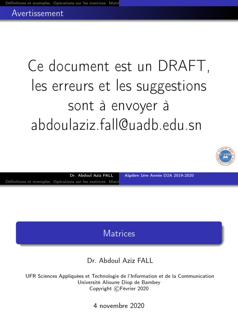 Matrices D2A 2019 2020 | PDF