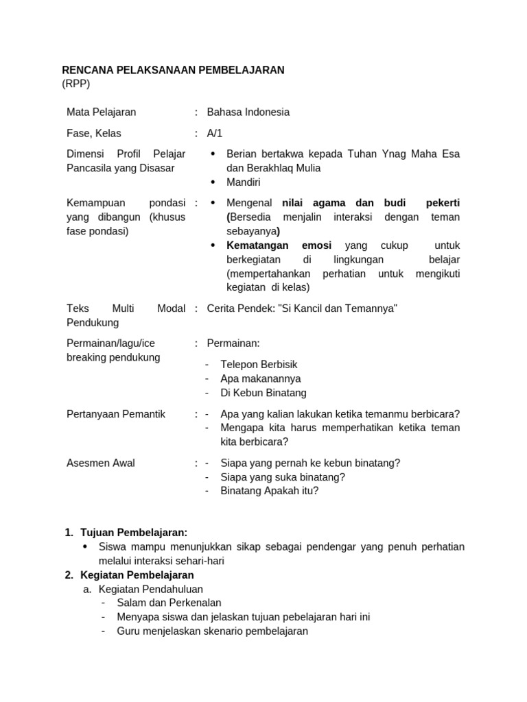 Contoh_rencana Pelaksanaan Pembelajaran | PDF