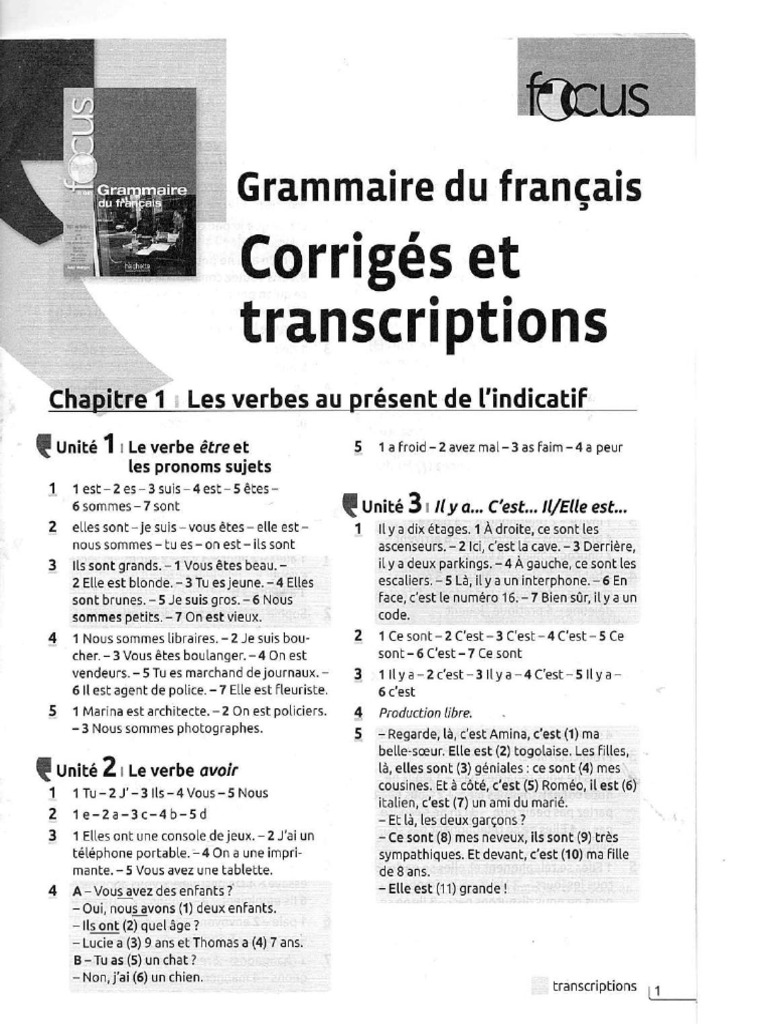 Focus A1 - b1 Corrigés | PDF