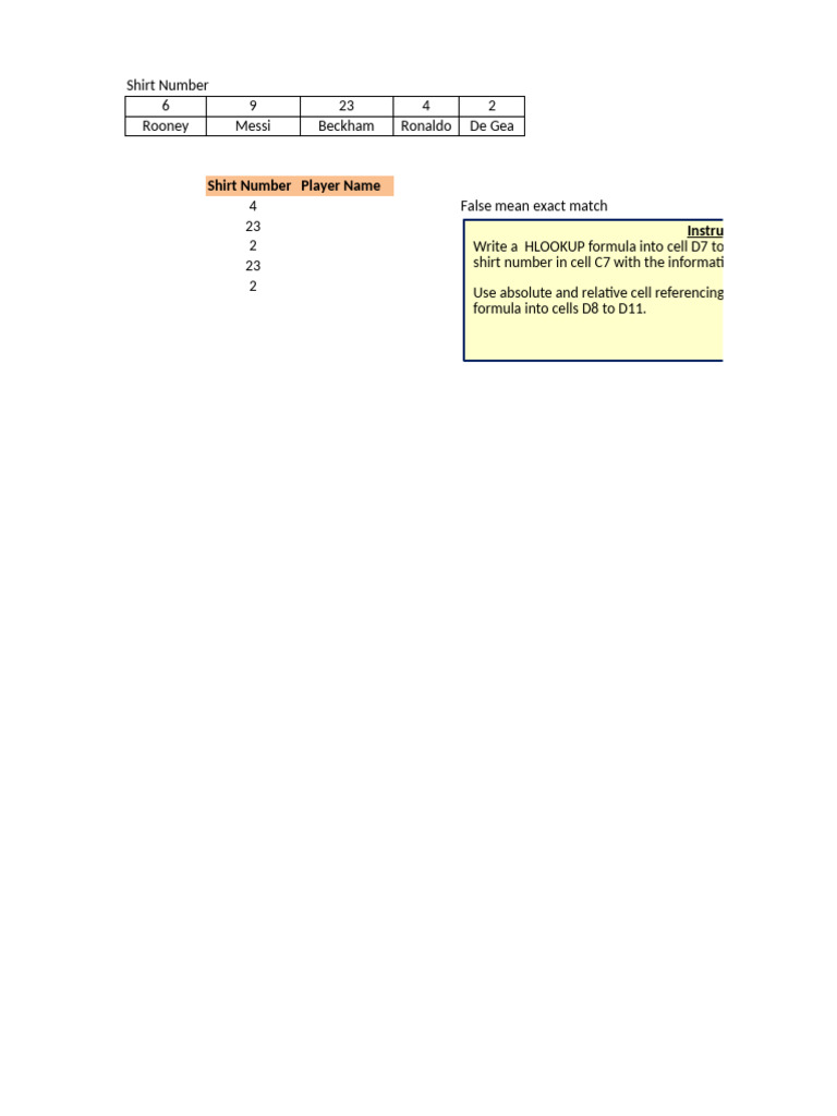 HLOOKUP Function Practice Tasks | PDF
