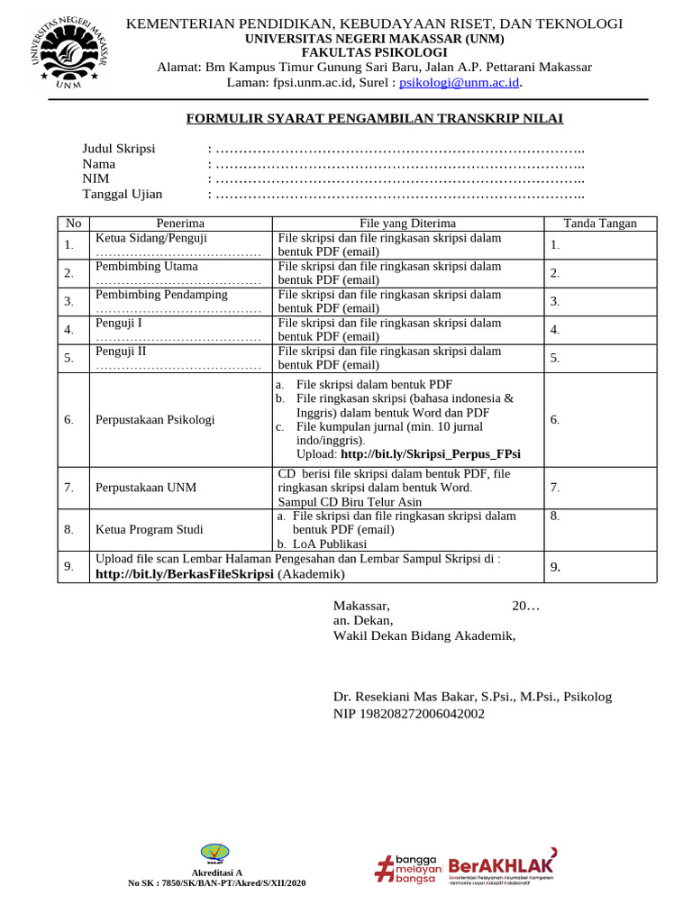 Blangko Sebaran Skripsi 2023 | PDF