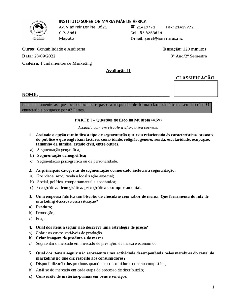 Avaliacao II Fundamentos de Marketing - Godofredo 01.11.2022 | PDF