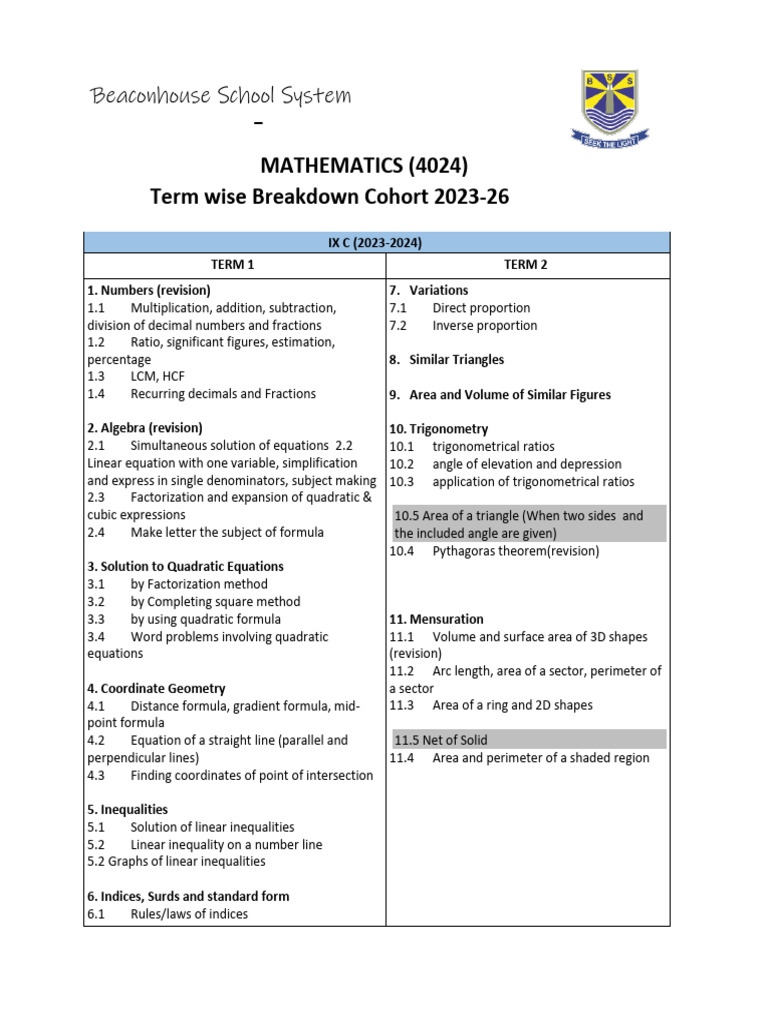 Mathematics D 4024 - 2023-2026 (NEW 10) | PDF