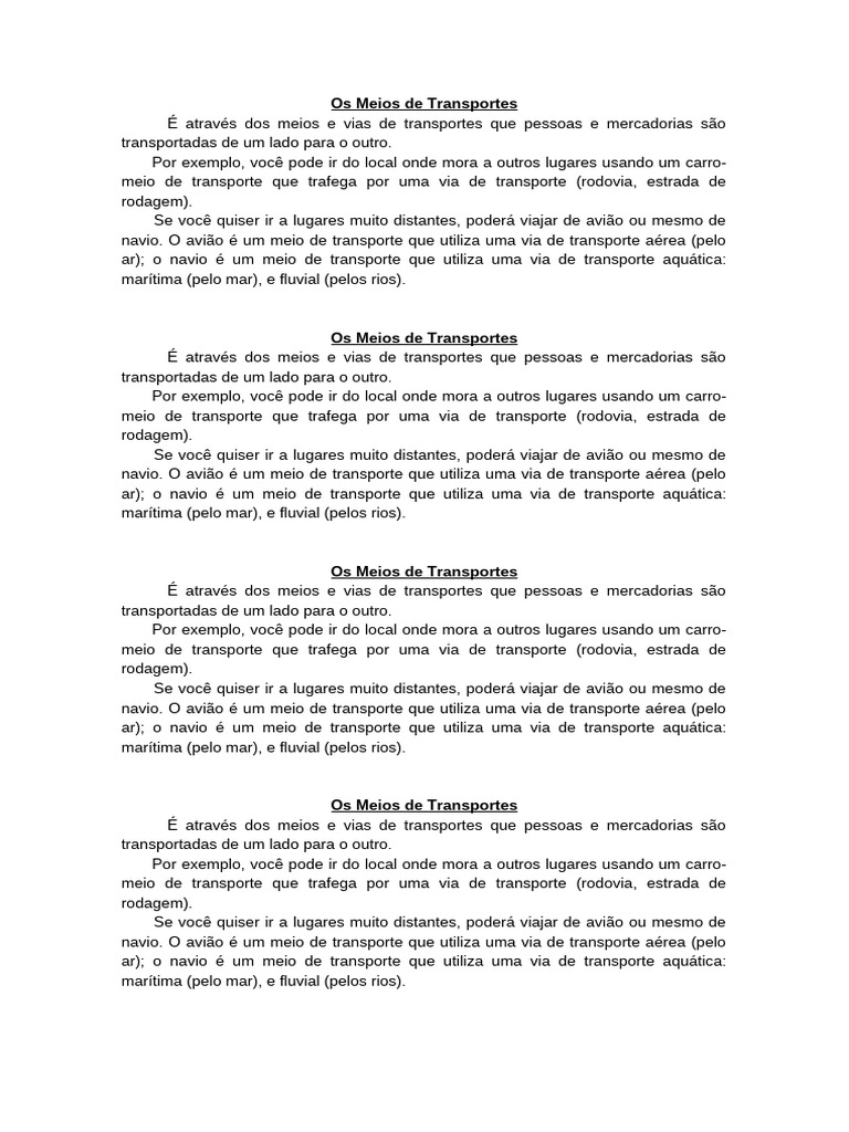 OS MEIOS DE TRANSPORTES - Texto | PDF