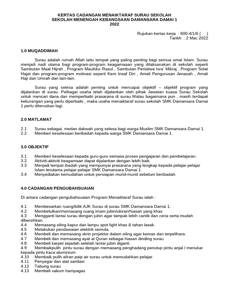 Surau Upgrade Proposal | PDF | Religious Faiths | Home & Garden