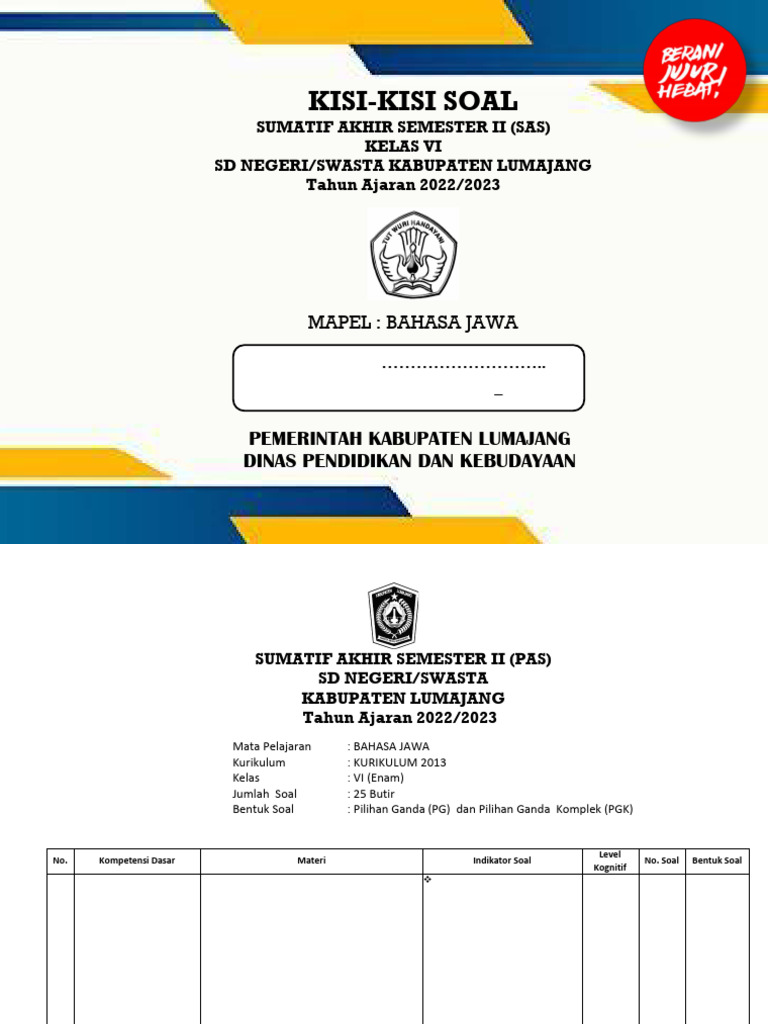 KISI-KISI B. JAWA SAS Genap 2022-2023 | PDF