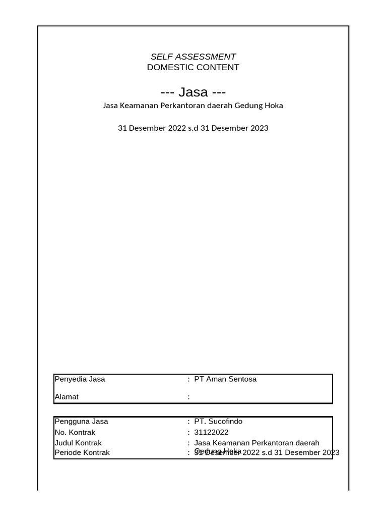 Form Self Assessment TKDN Jasa - Latihan | PDF