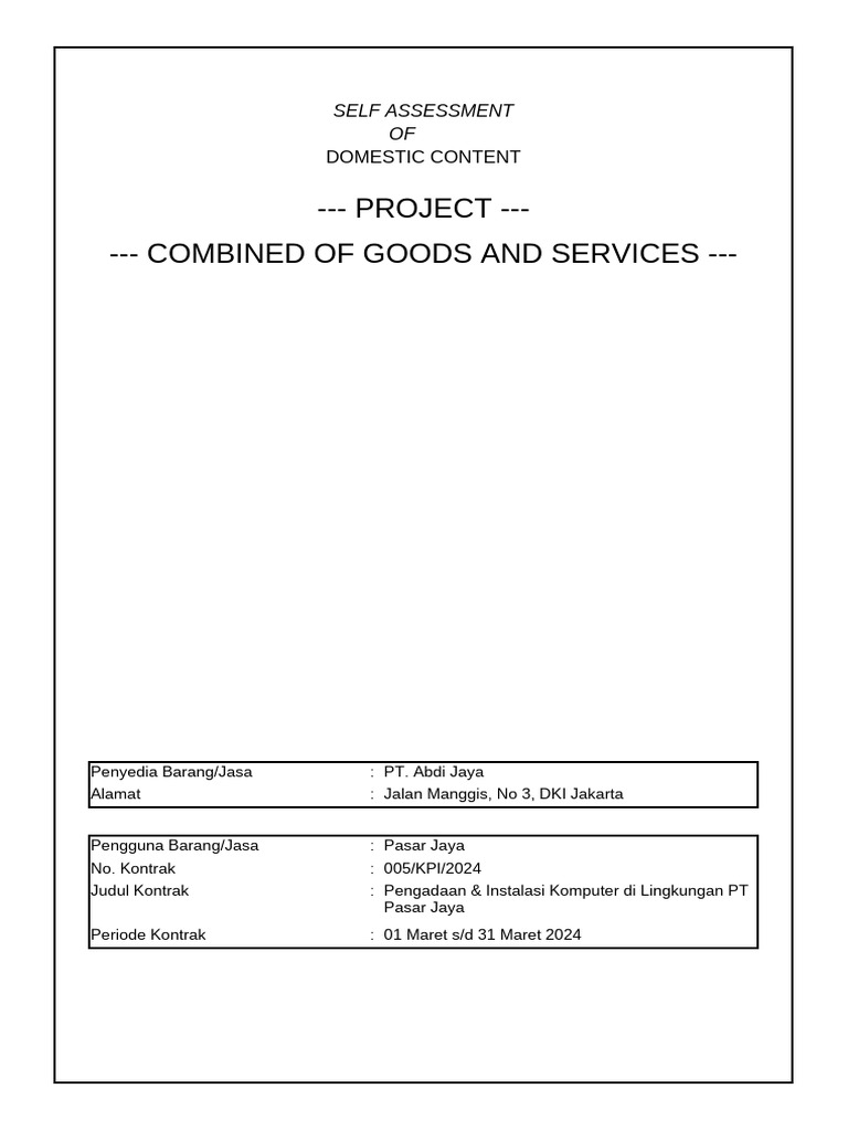 Form Self Assessment TKDN Barang Dan Jasa Latihan | PDF