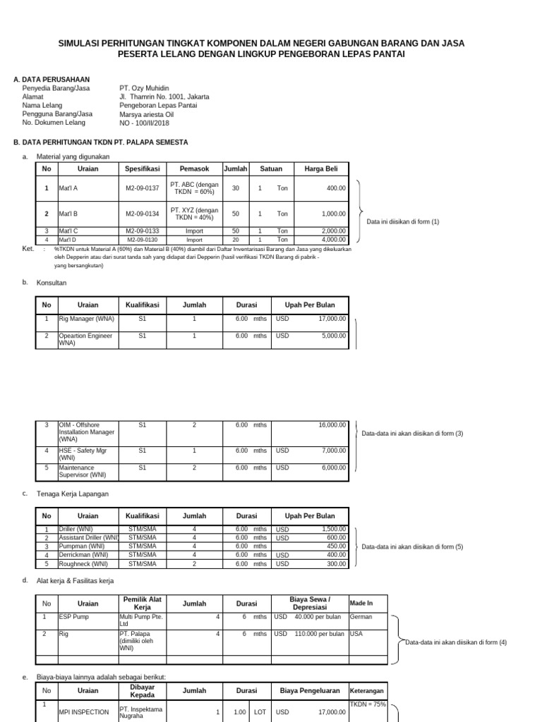Simulasi TKDN Gabungan PT. Ozy Muhidin SC 19B Gab Barang Jasa | PDF