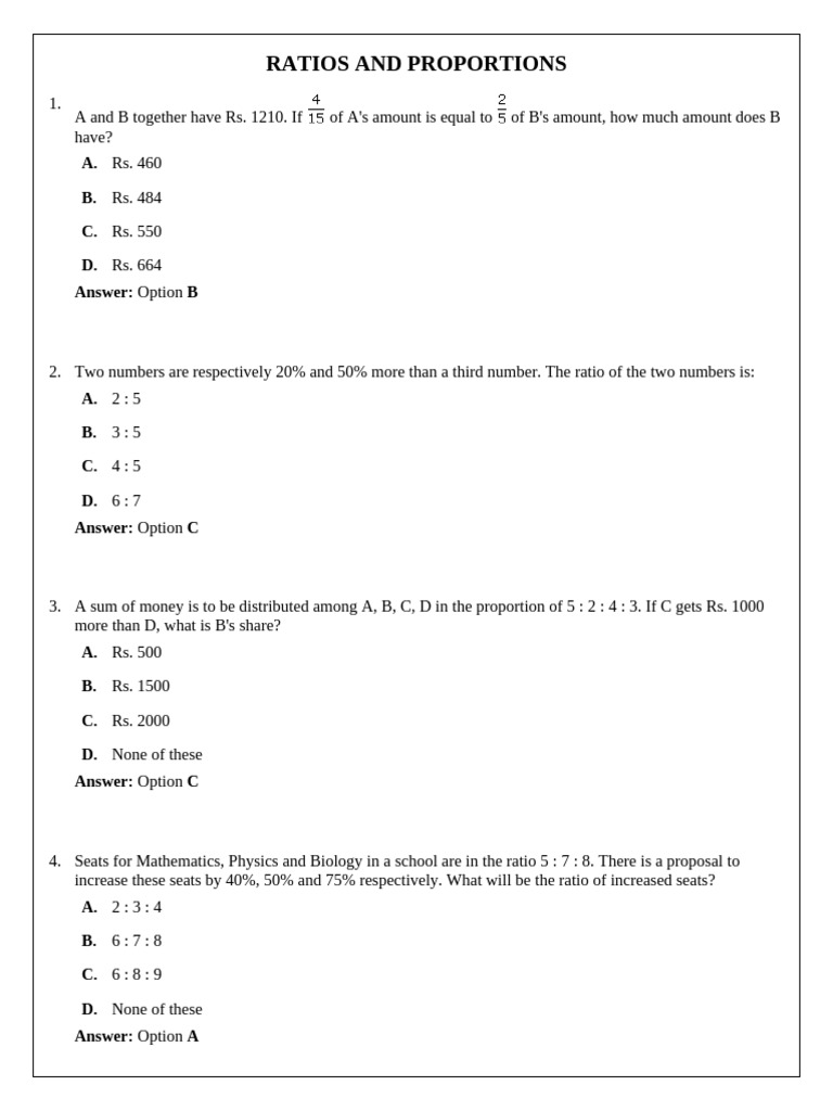 Ratios and Proportions | PDF