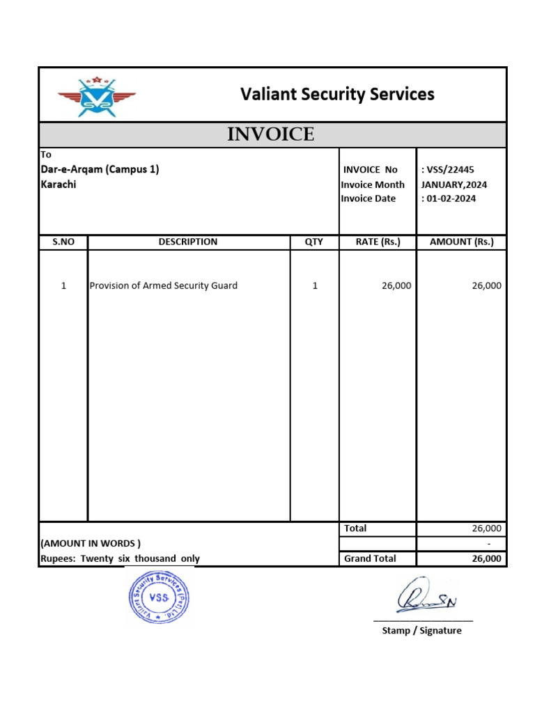 Dar-e-Arqam January Invoices 2024 | PDF