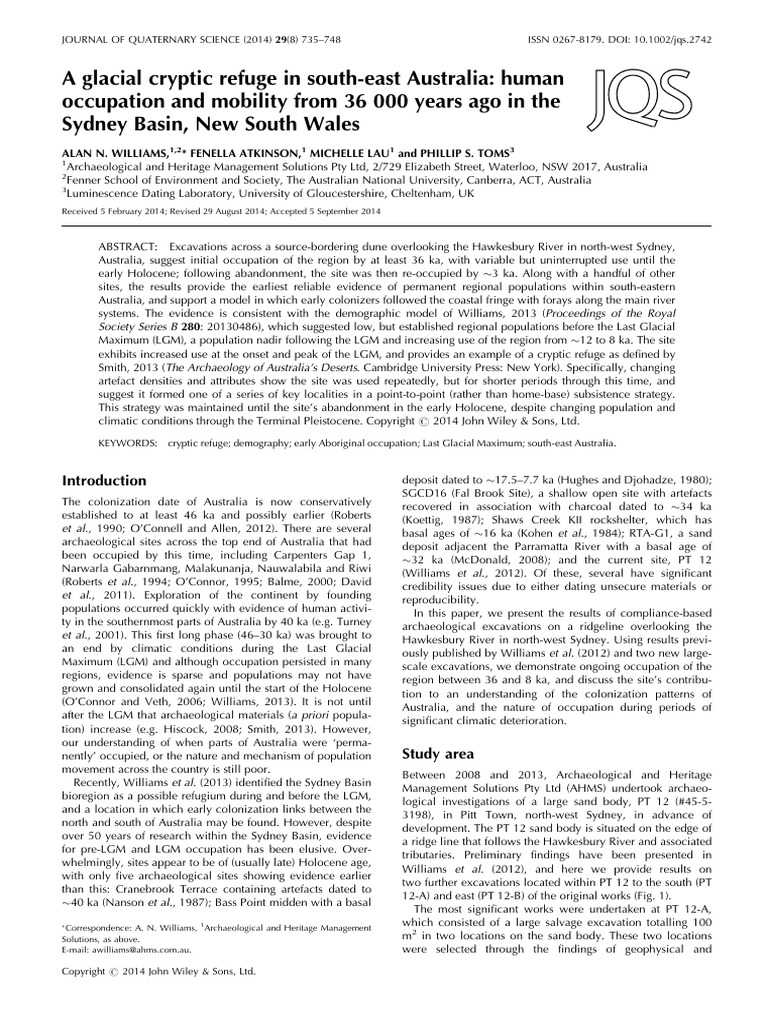 A Glacial Cryptic Refuge in South-East Australia: Human Occupation and ...