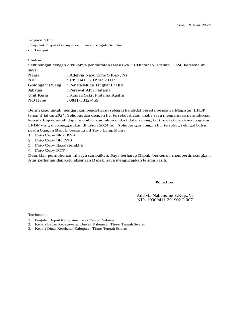 Permohonan Rekomendasi LPDP | PDF