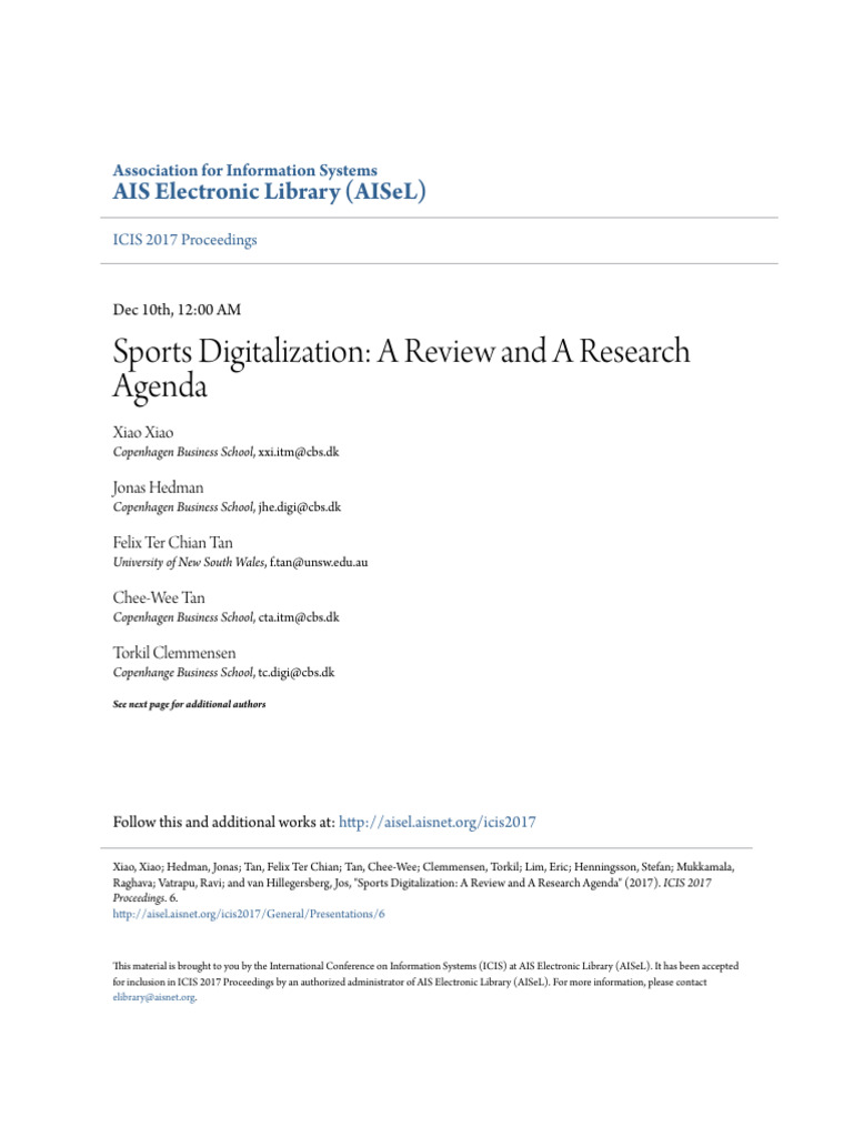 Sports Digitalization A Review and A Research Agenda | PDF | Analytics | Data Analysis