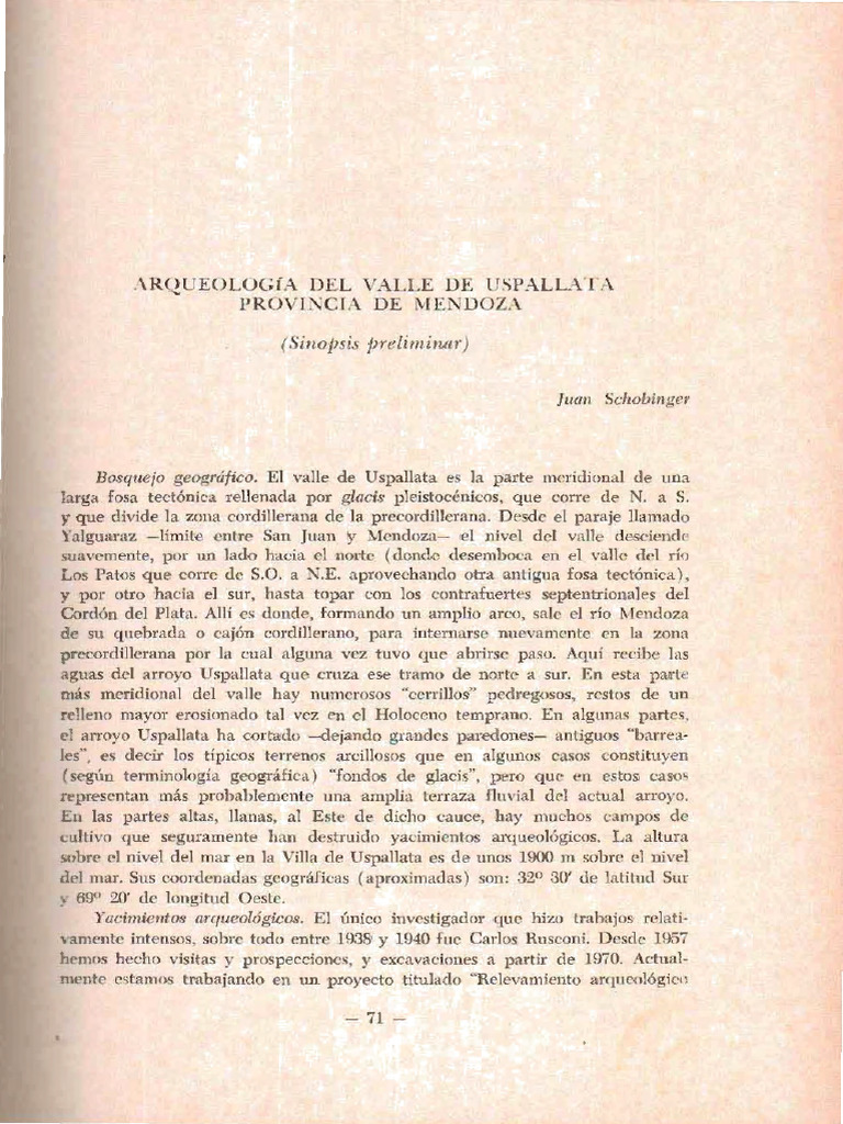 Schobinger 1971 Arqueología Del Valle de Uspallata | PDF