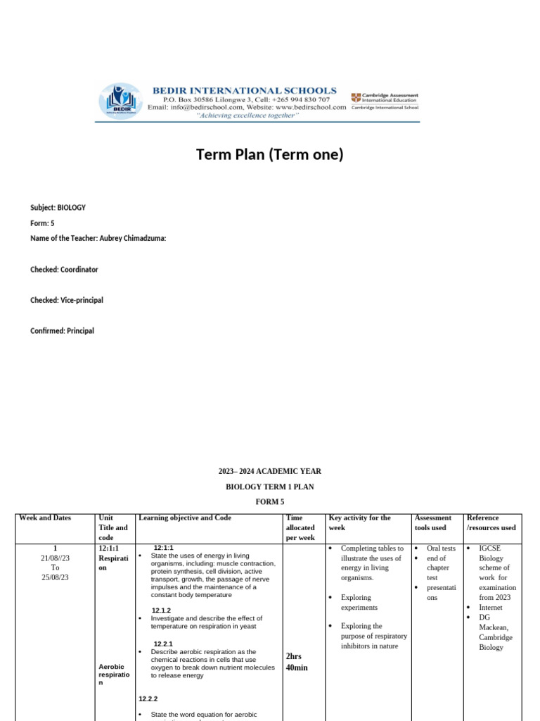 Term Plan For Biology Form 5 | PDF