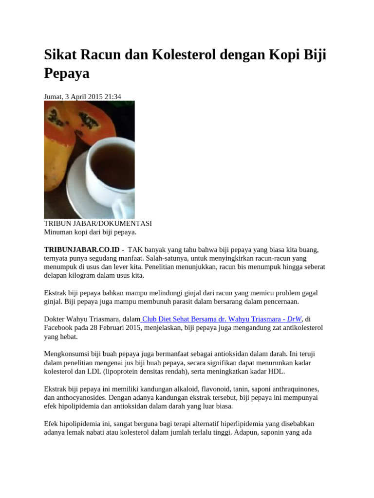 Sikat Racun Dan Kolesterol Dengan Kopi Biji Pepay1 | PDF