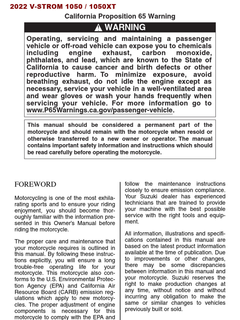 2022 Suzuki v Strom 1050XT Manual | PDF