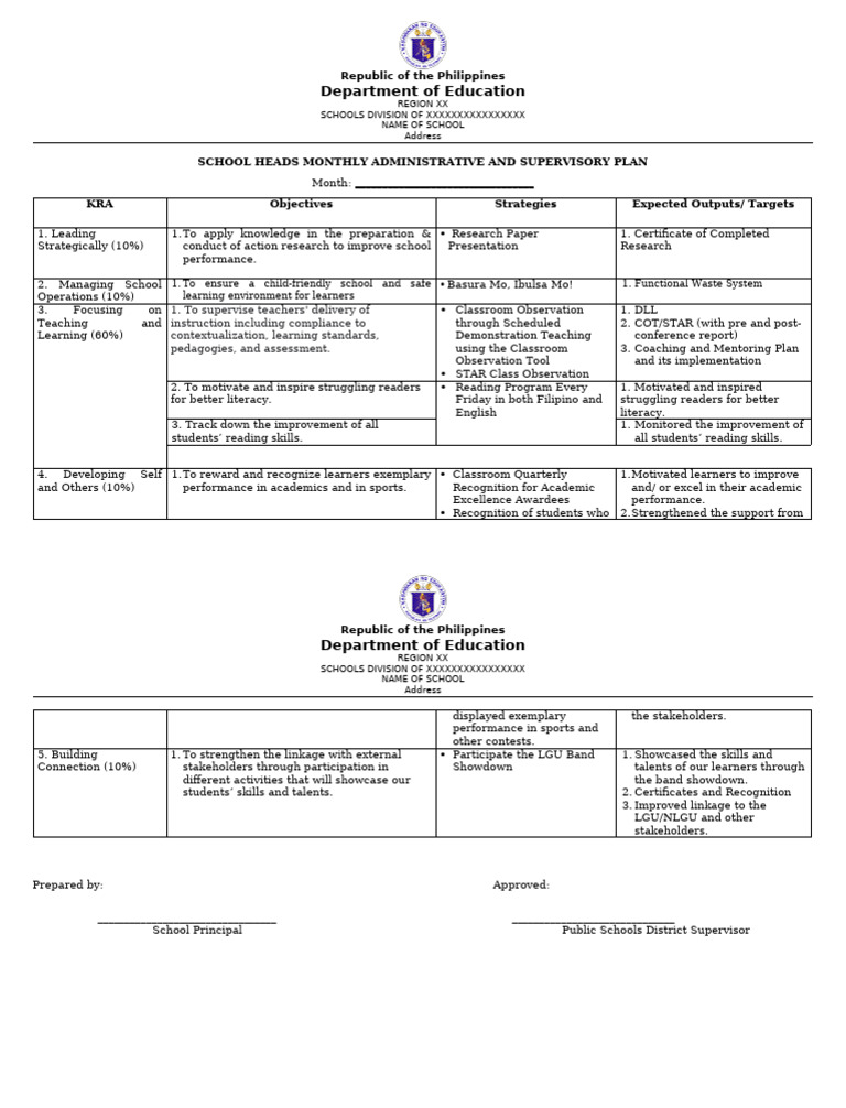 Sample Supervisory Plan | PDF