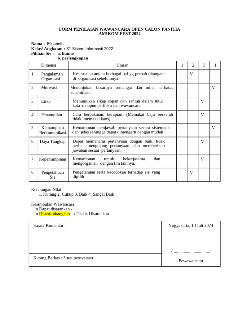 Form Penilaian Wawancara | PDF